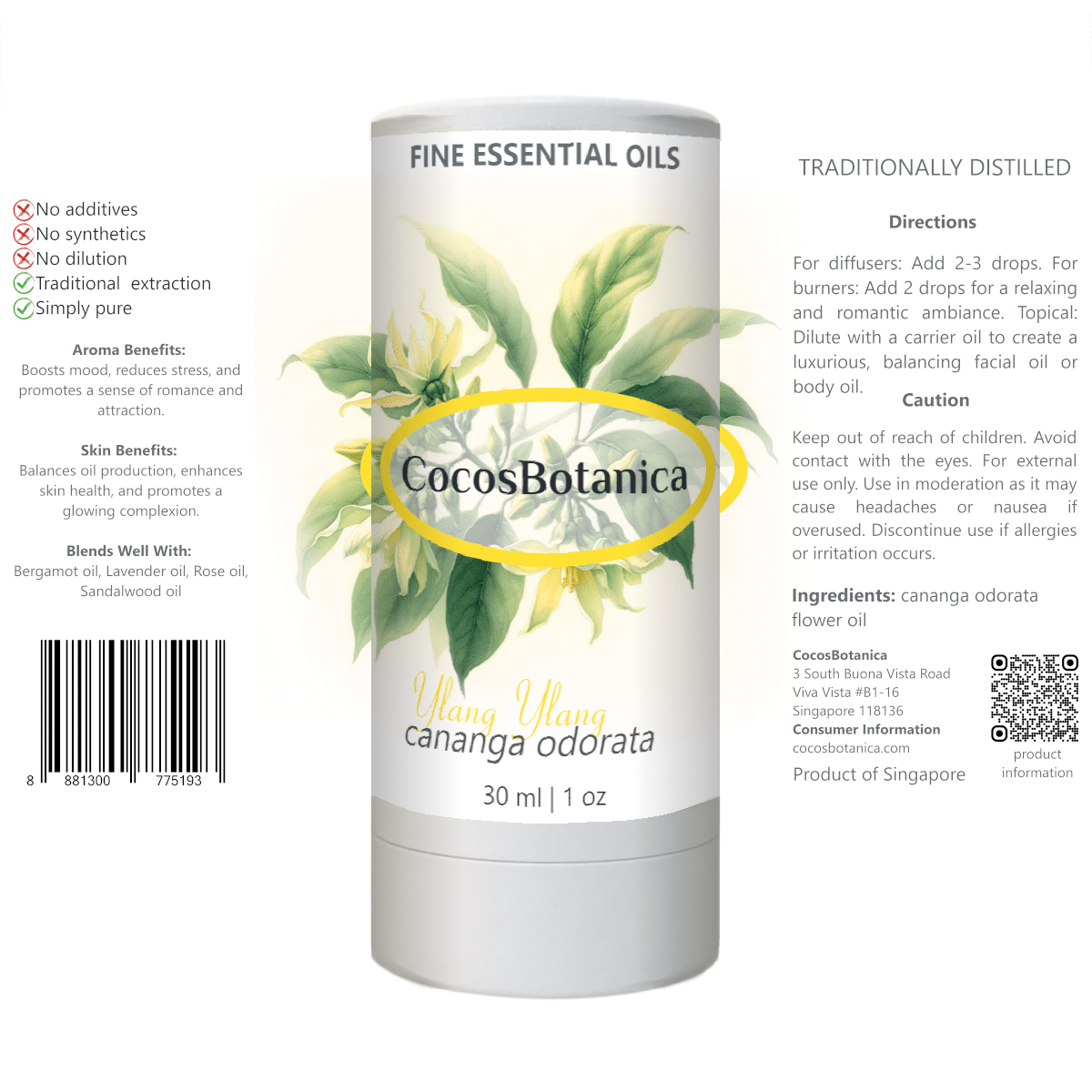 Ylang Ylang Oil (Cananga odorata Oil) 30 ml - CocosBotanica by Dayyan James